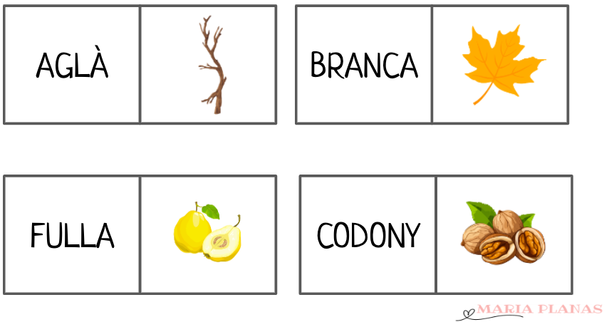 Profes Papel Tijera DOMINÓ LA TARDOR. 24 Targetes. LLETRA MAJÚSCULA I ...