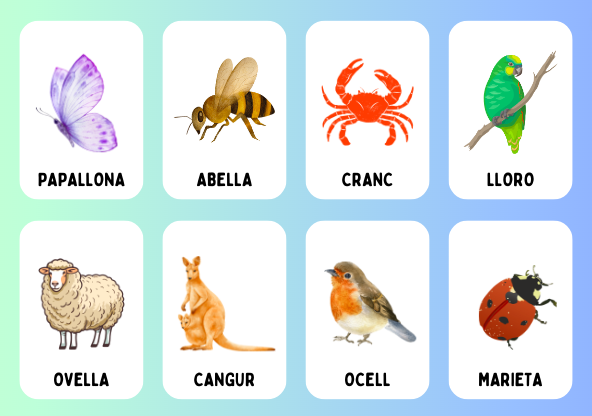 Profes Papel Tijera TARGETES VOCABULARI: ANIMALS. 24 TARGETES