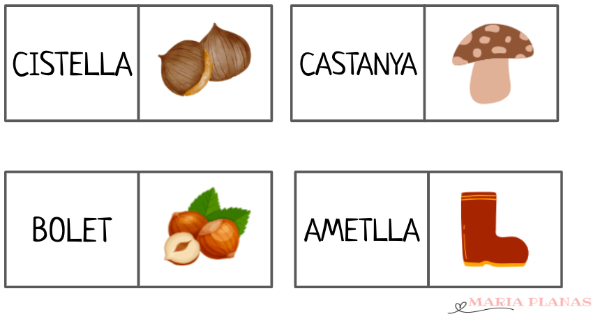 Profes Papel Tijera DOMINÓ LA TARDOR. 24 Targetes. LLETRA MAJÚSCULA I ...