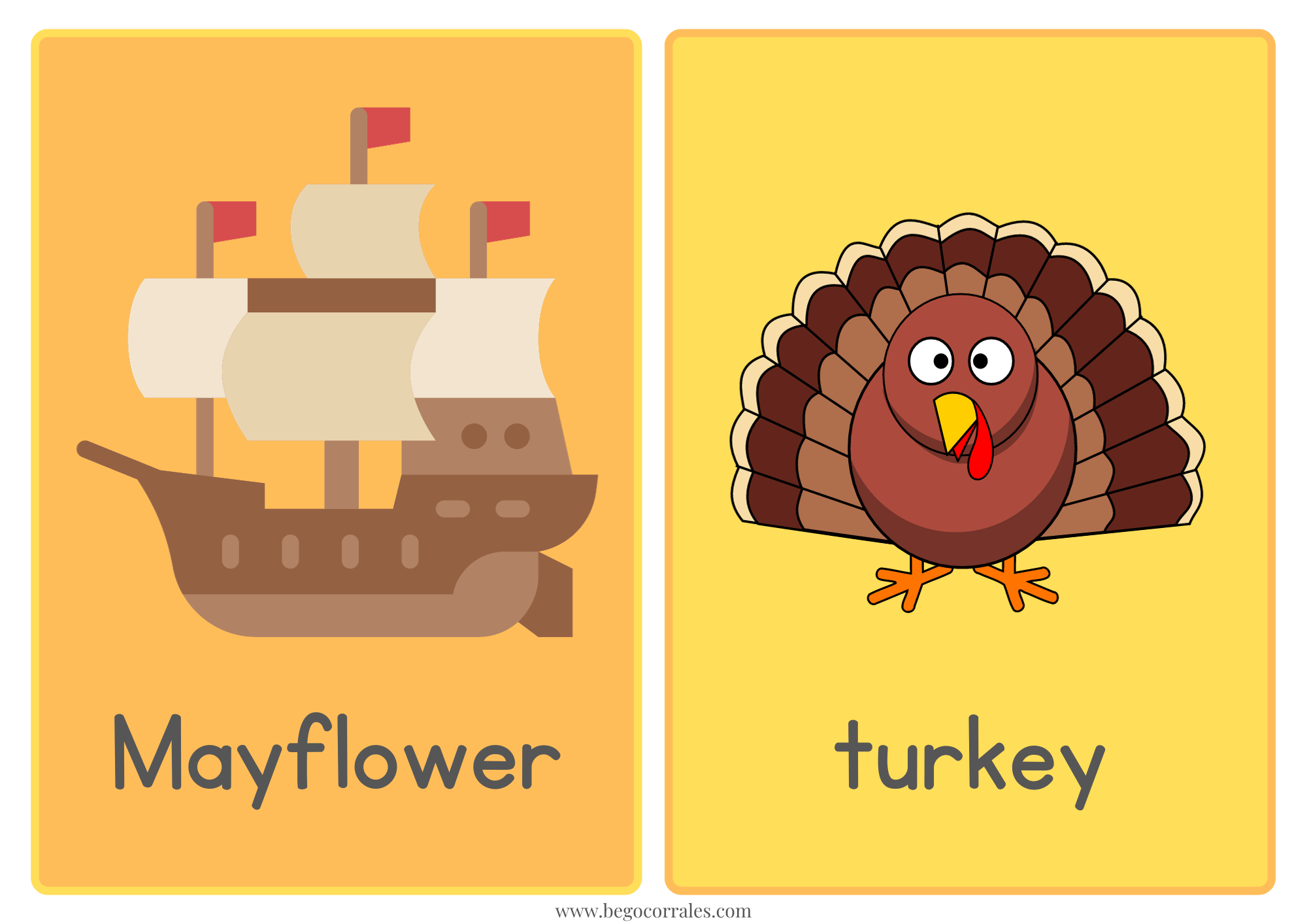 Profes Papel Tijera Thanksgiving Vocabulary flascards