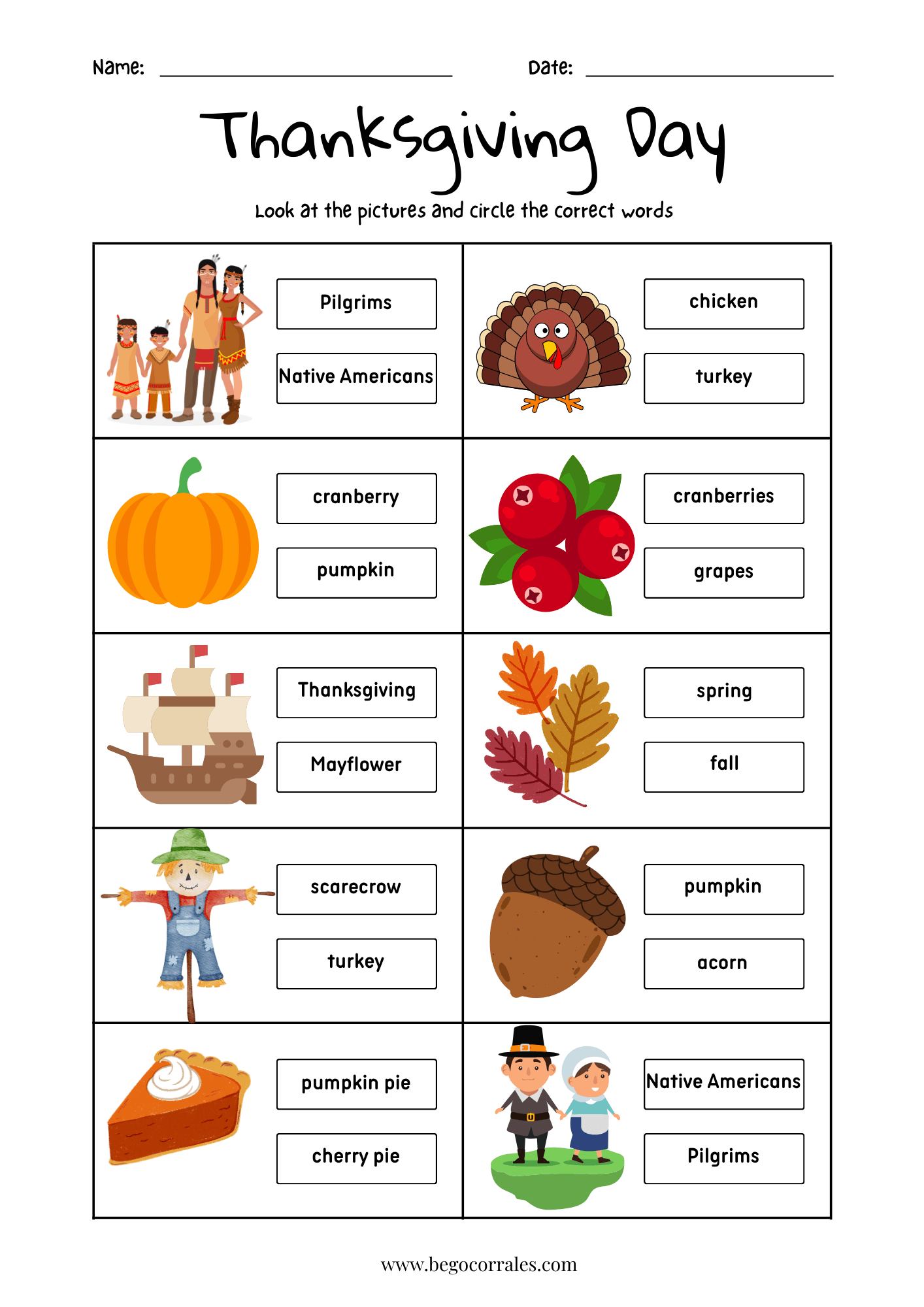 Profes Papel Tijera Thanksgiving - Choose the right word