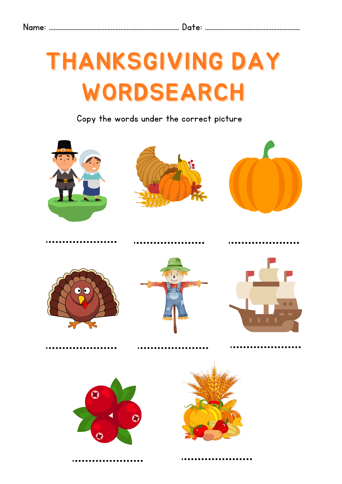 Profes Papel Tijera Thanksgiving Day Wordsearch
