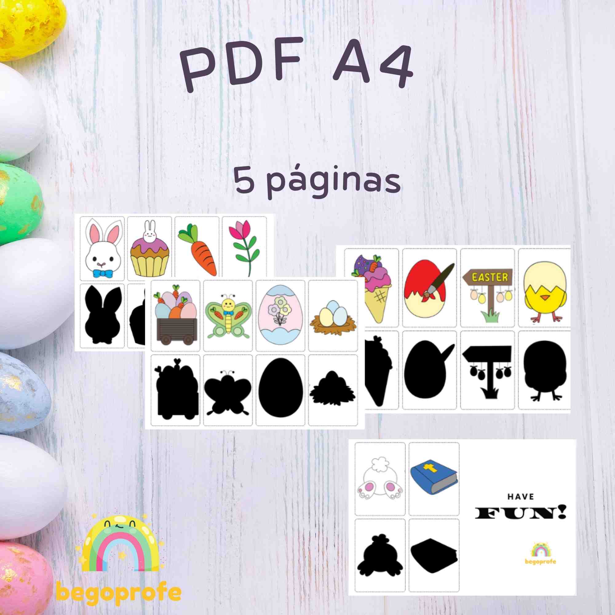 Profes Papel Tijera Juego de Pascua: emparejar imágenes con su sombra ...