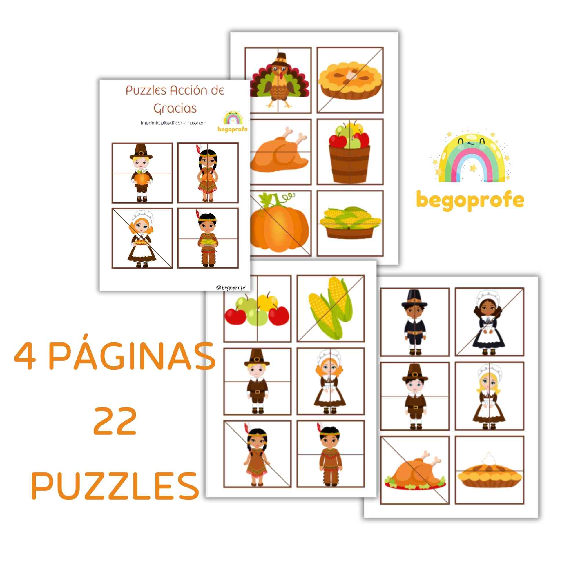 Profes Papel Tijera Puzzles sencillos de Acción de Gracias | Easy ...