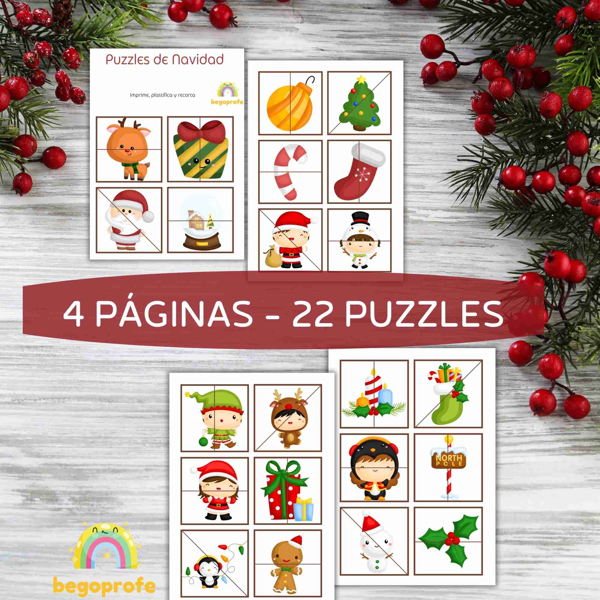 Profes Papel Tijera Puzzles fáciles de Navidad | Easy Christmas Puzzles