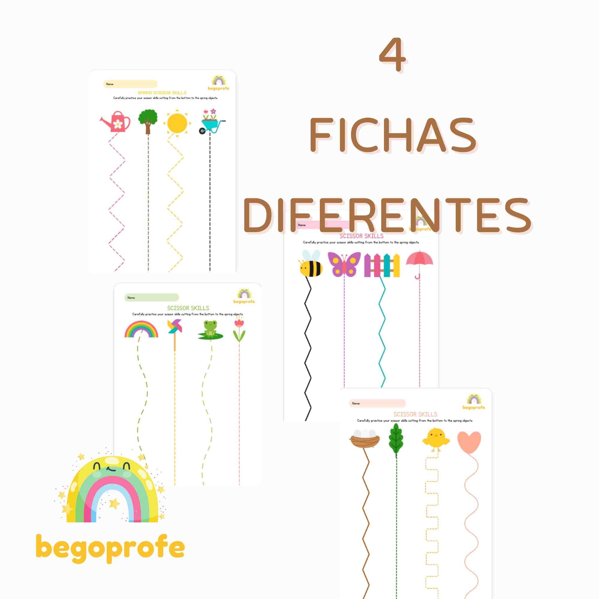 Profes Papel Tijera Fichas recortado de primavera, motricidad fina