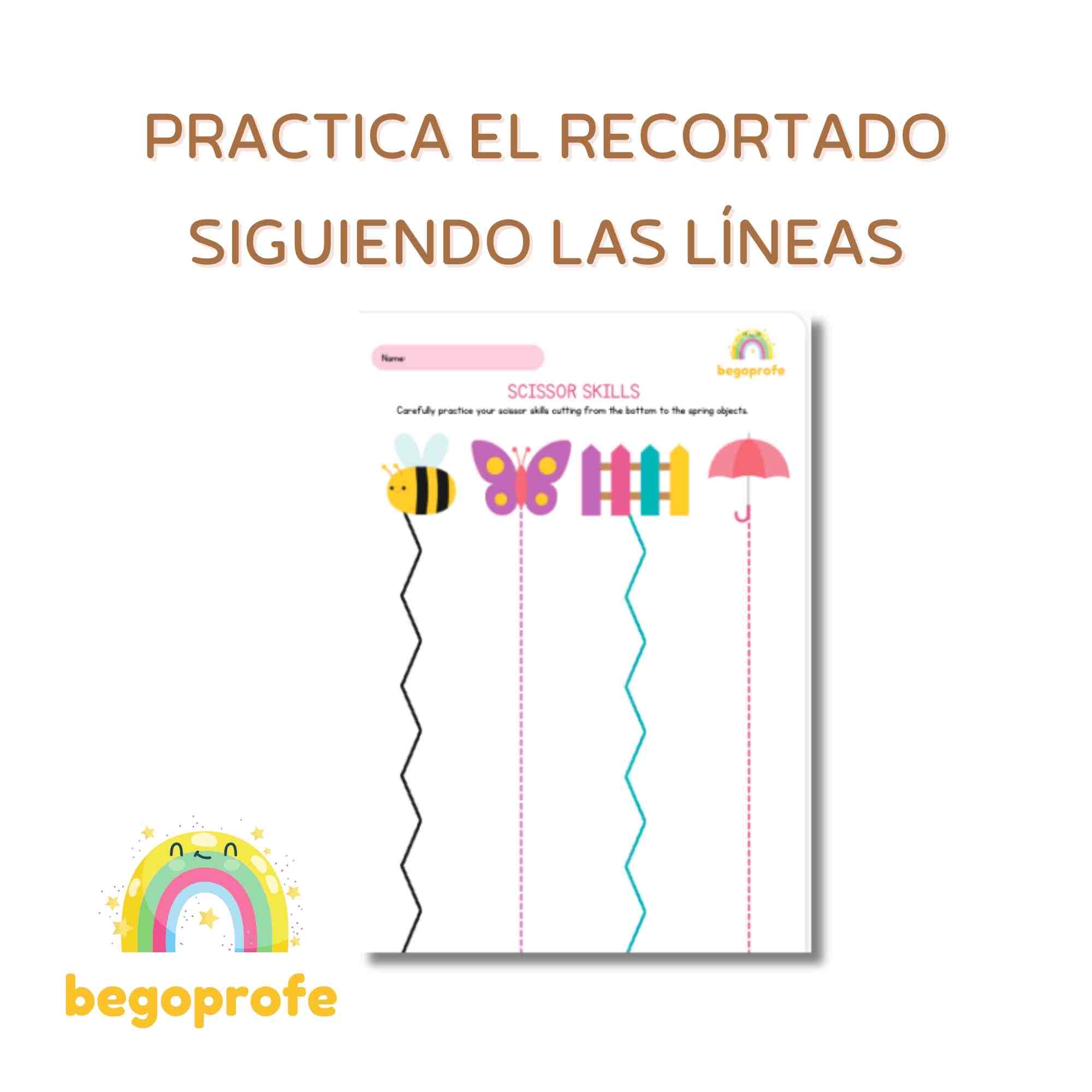 Profes Papel Tijera Fichas recortado de primavera, motricidad fina