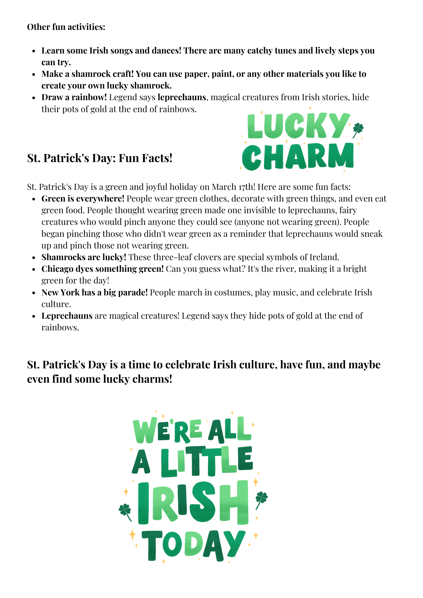 Profes Papel Tijera Reading comprehension St. Patrick's Day