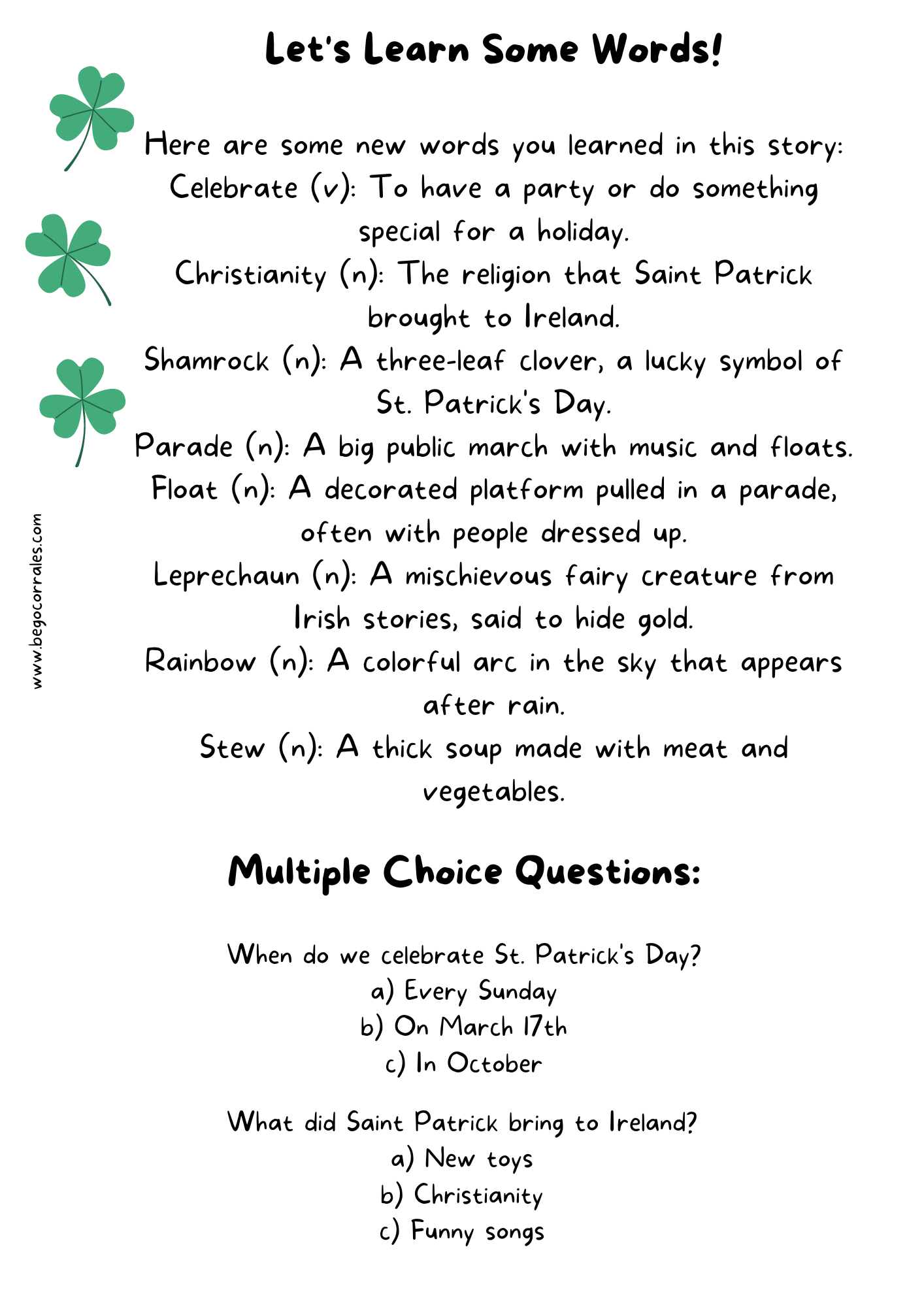 Profes Papel Tijera St. Patrick's Day Reading comprehension