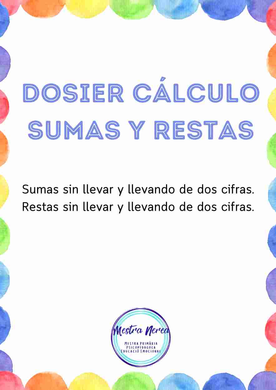 Profes Papel Tijera Dosier cálculo sumas y restas de dos cifras ...