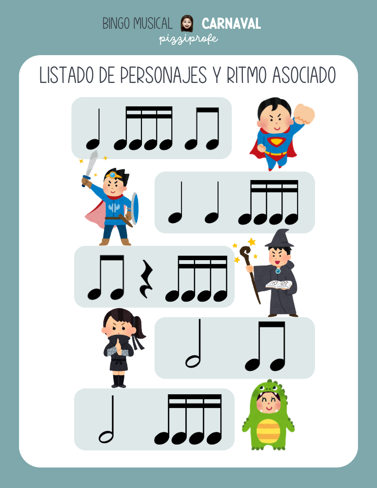 Profes Papel Tijera Bingo musical para Carnaval (ritmos) by @pizziprofe