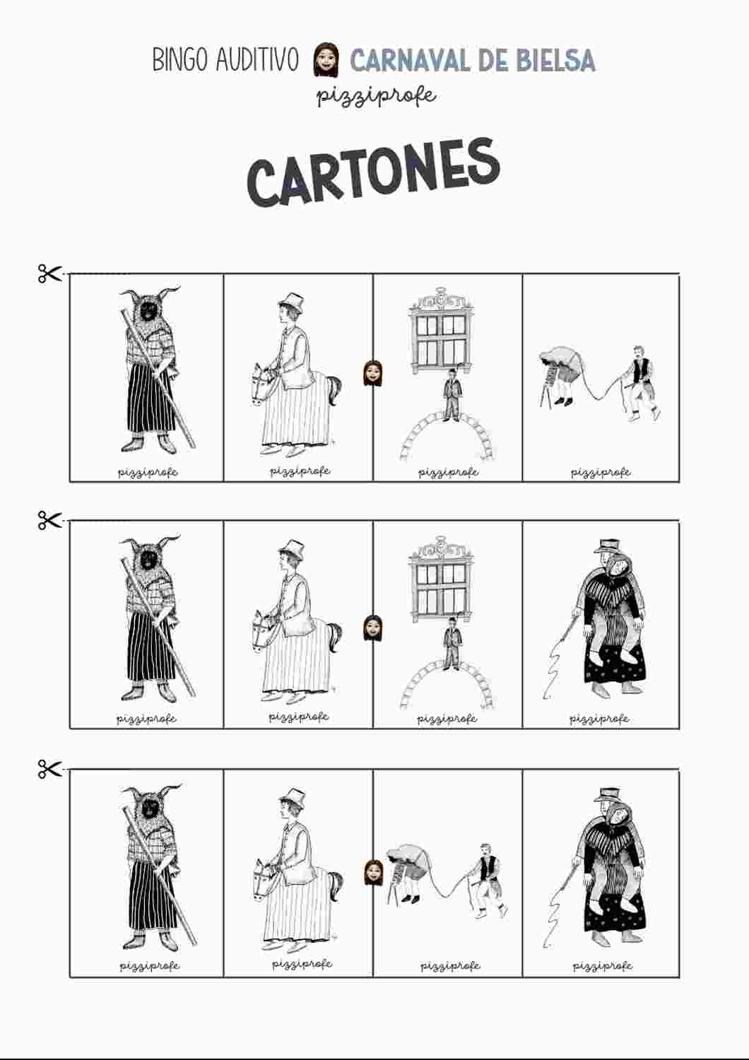 Profes Papel Tijera BINGO AUDITIVO · CARNAVAL DE BIELSA by @pizziprofe