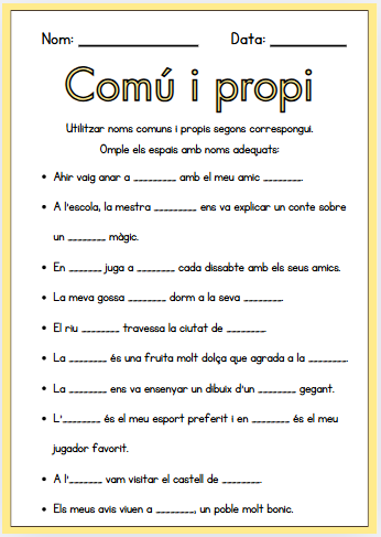 Profes Papel Tijera Els noms: comuns i propis