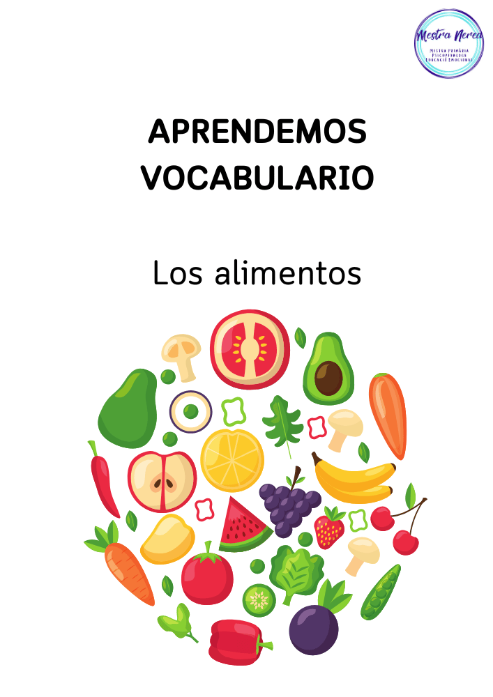Profes Papel Tijera Dosier vocabulario "Los alimentos" en mayúscula.