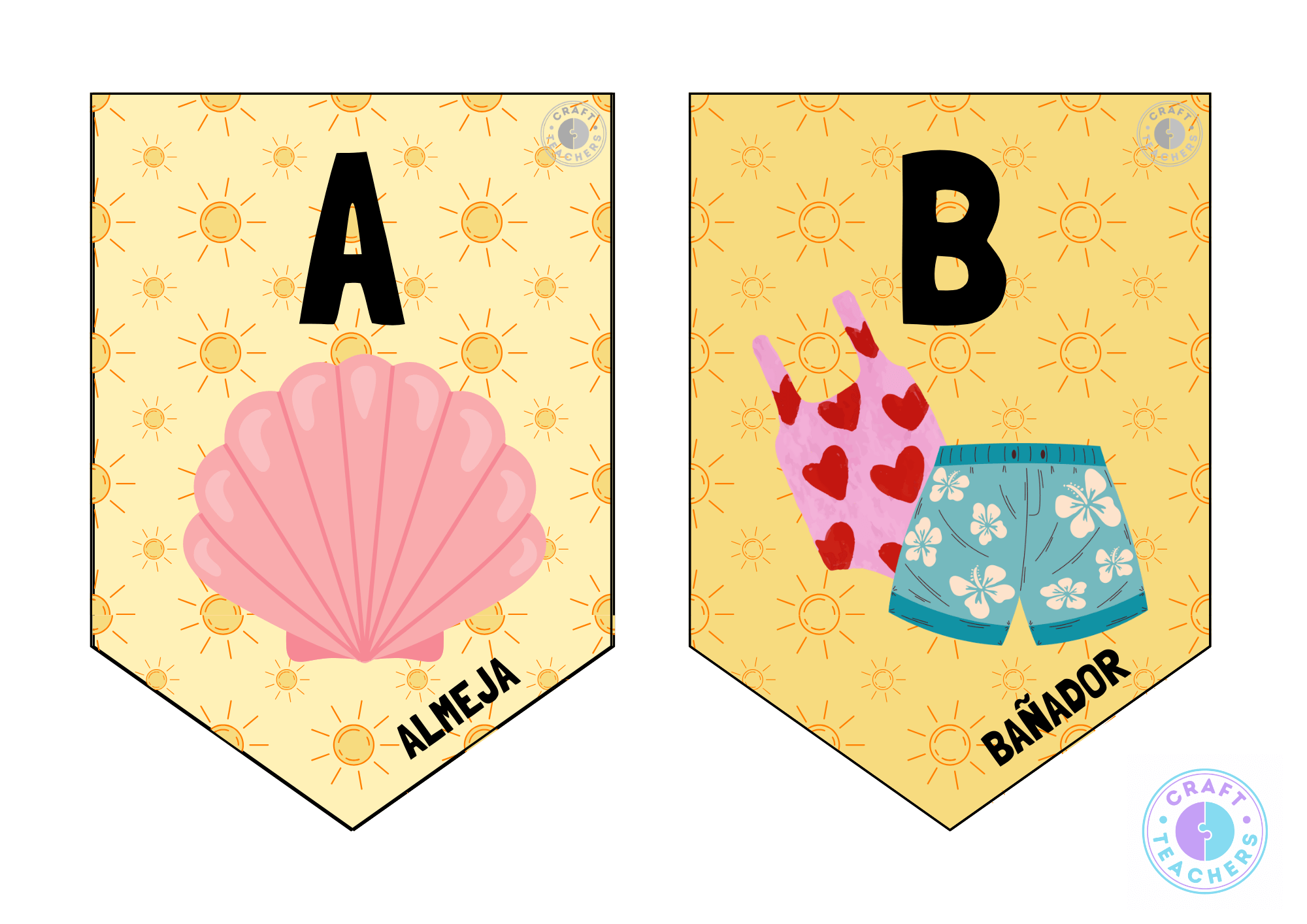 Profes Papel Tijera Abecedario verano banderines