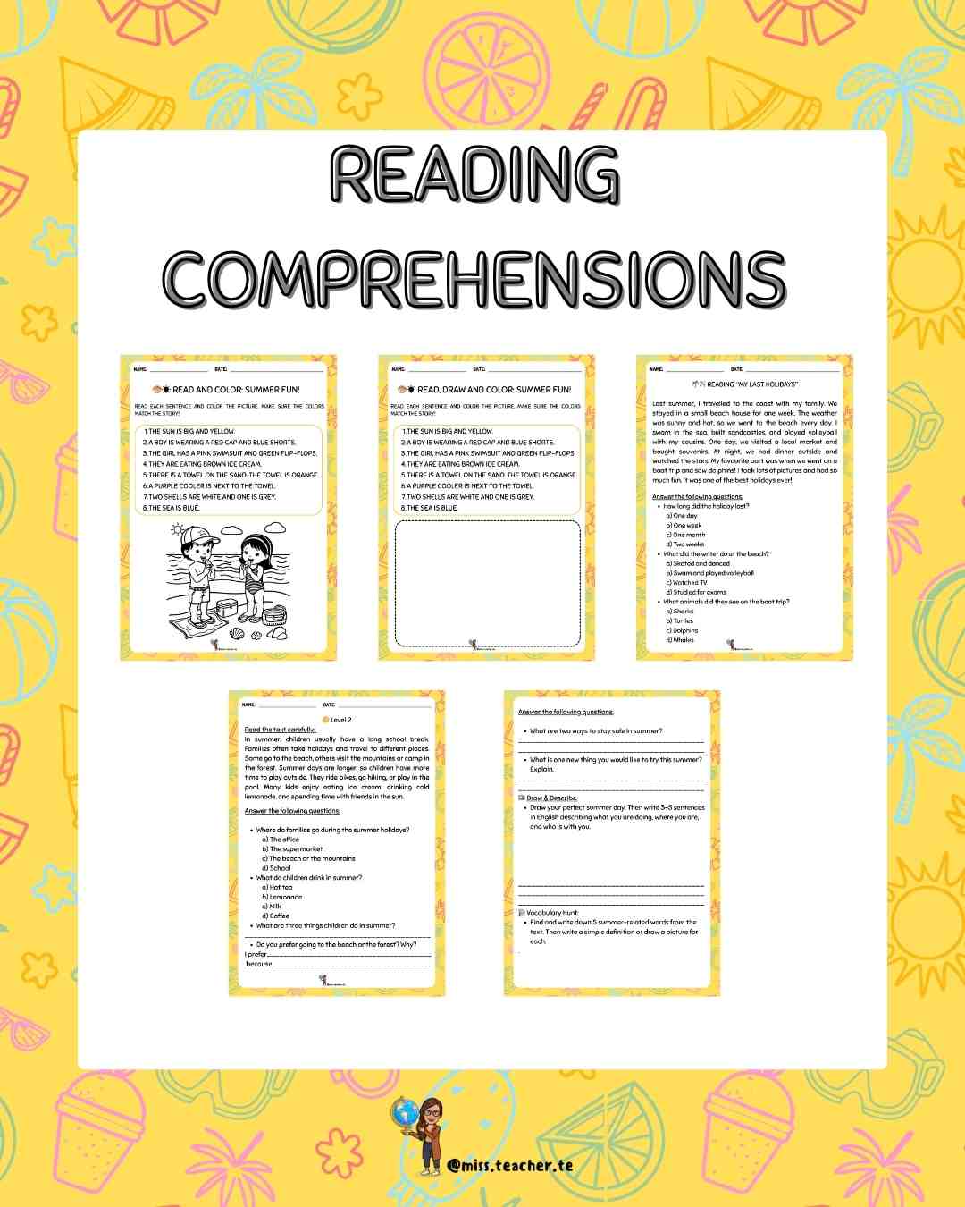 Profes Papel Tijera SUMMER VOCABULARY BUNDLE