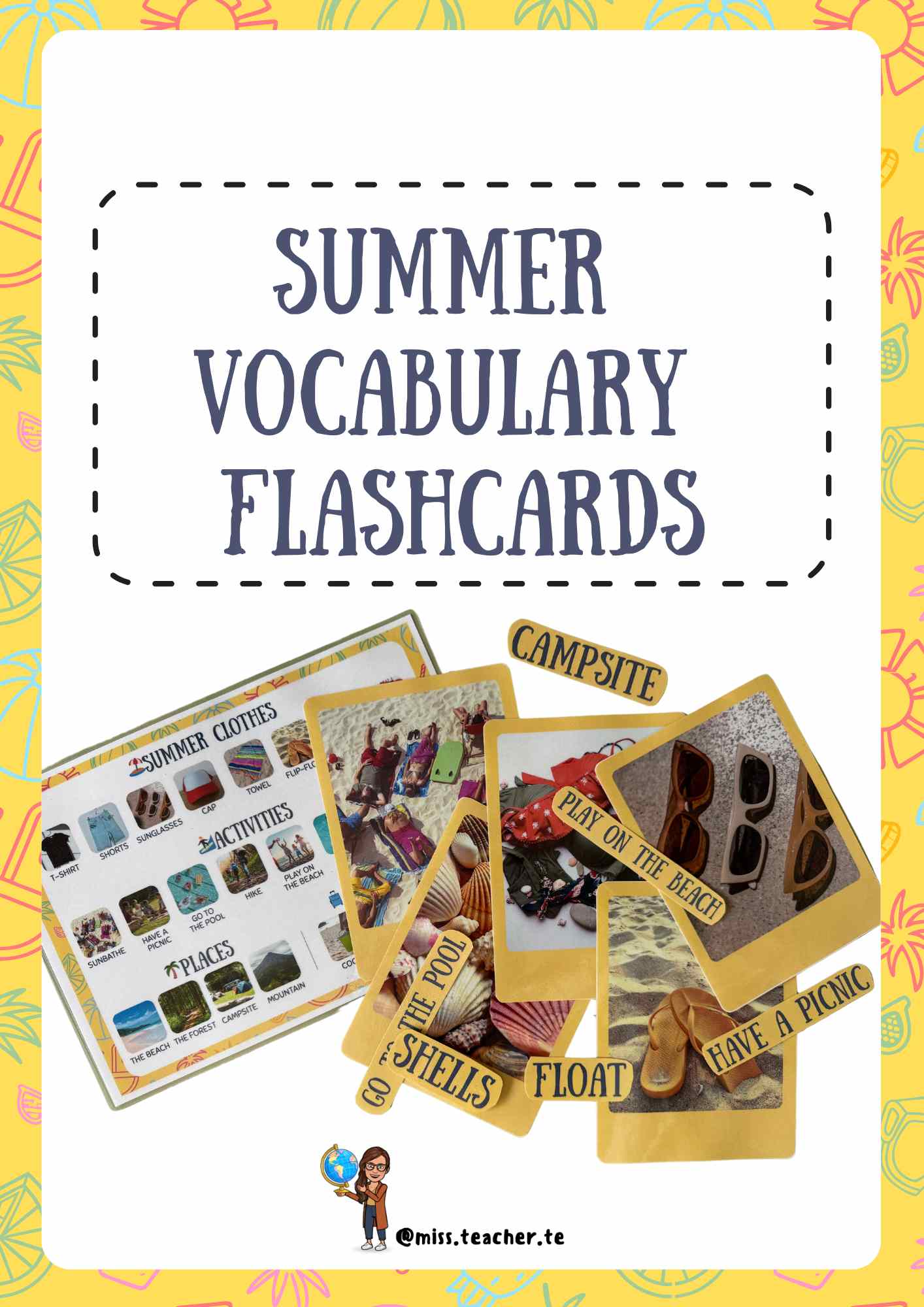 Profes Papel Tijera Summer Vocabulary: Flashcards