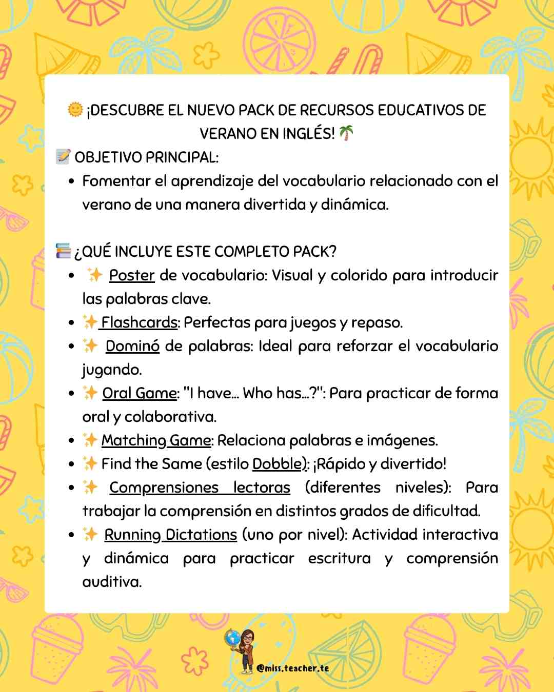 Profes Papel Tijera SUMMER VOCABULARY BUNDLE