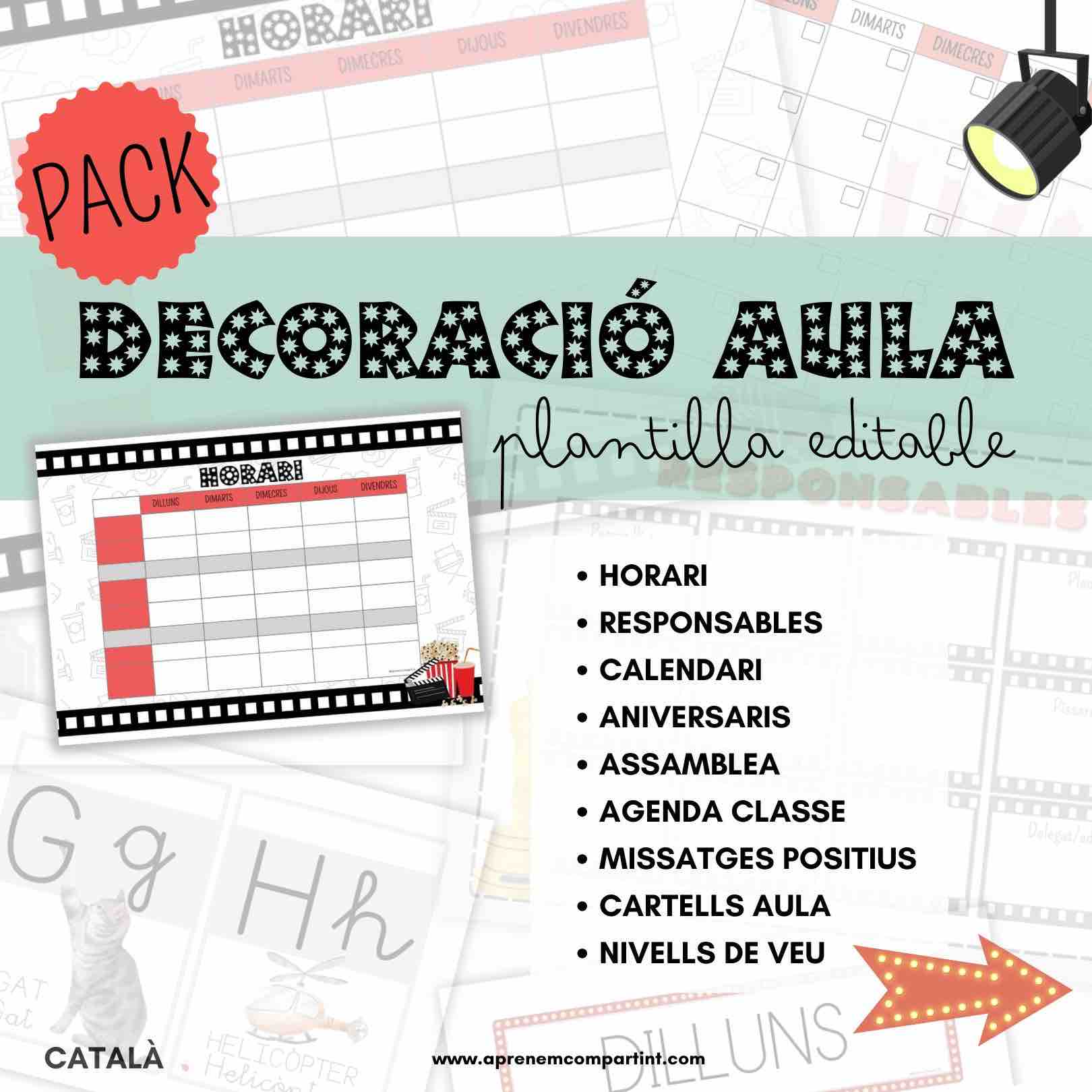 Profes Papel Tijera PACK Decoració Aula_ EL CINE (Plantilla editable Canva)