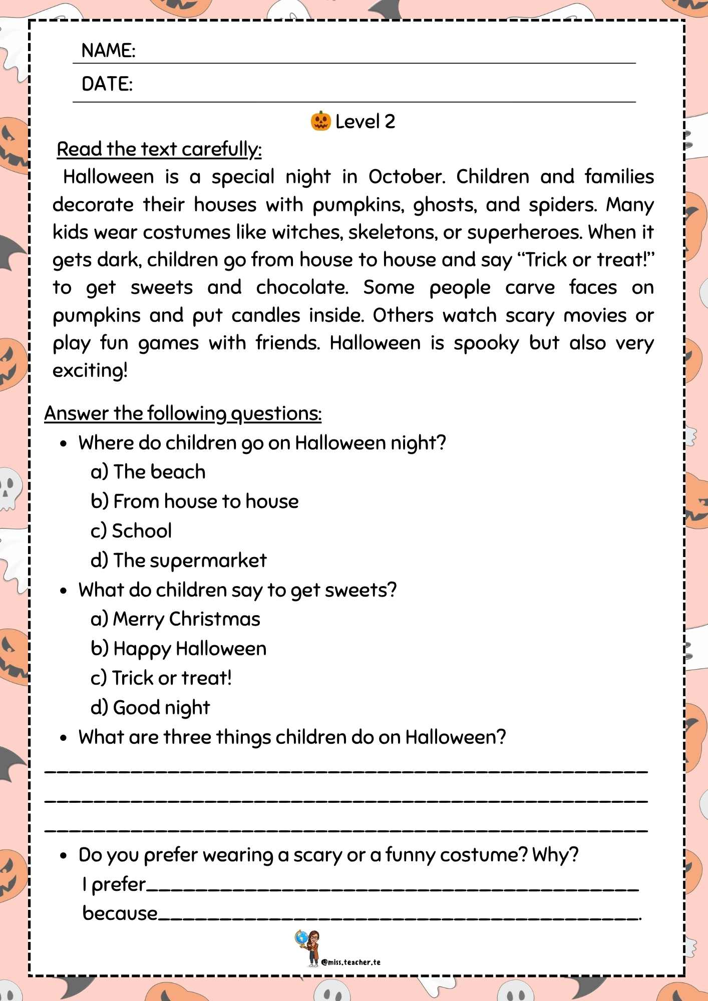 Profes Papel Tijera Halloween: Reading comprehensions (1º a 6º)
