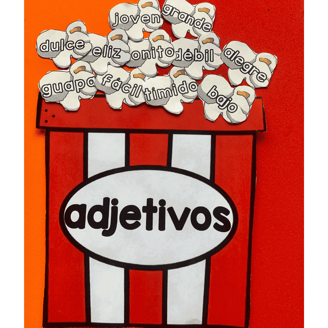 Profes Papel Tijera Palomitas gramaticales - Nombre, adjetivo y verbo