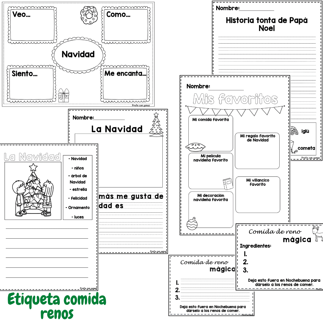 Profes Papel Tijera Plantillas de escritura de Navidad - Educación Primaria