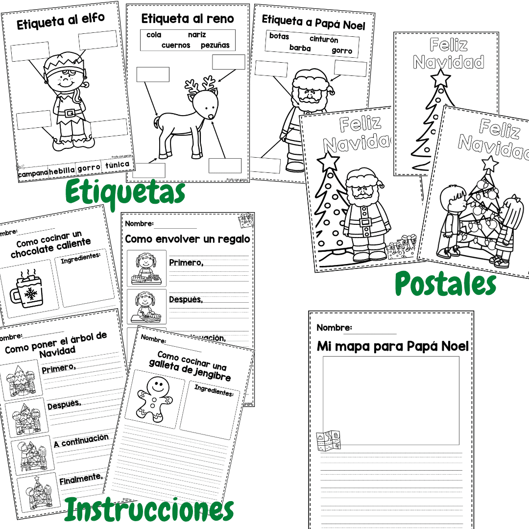 Profes Papel Tijera Plantillas de escritura de Navidad - Educación Primaria