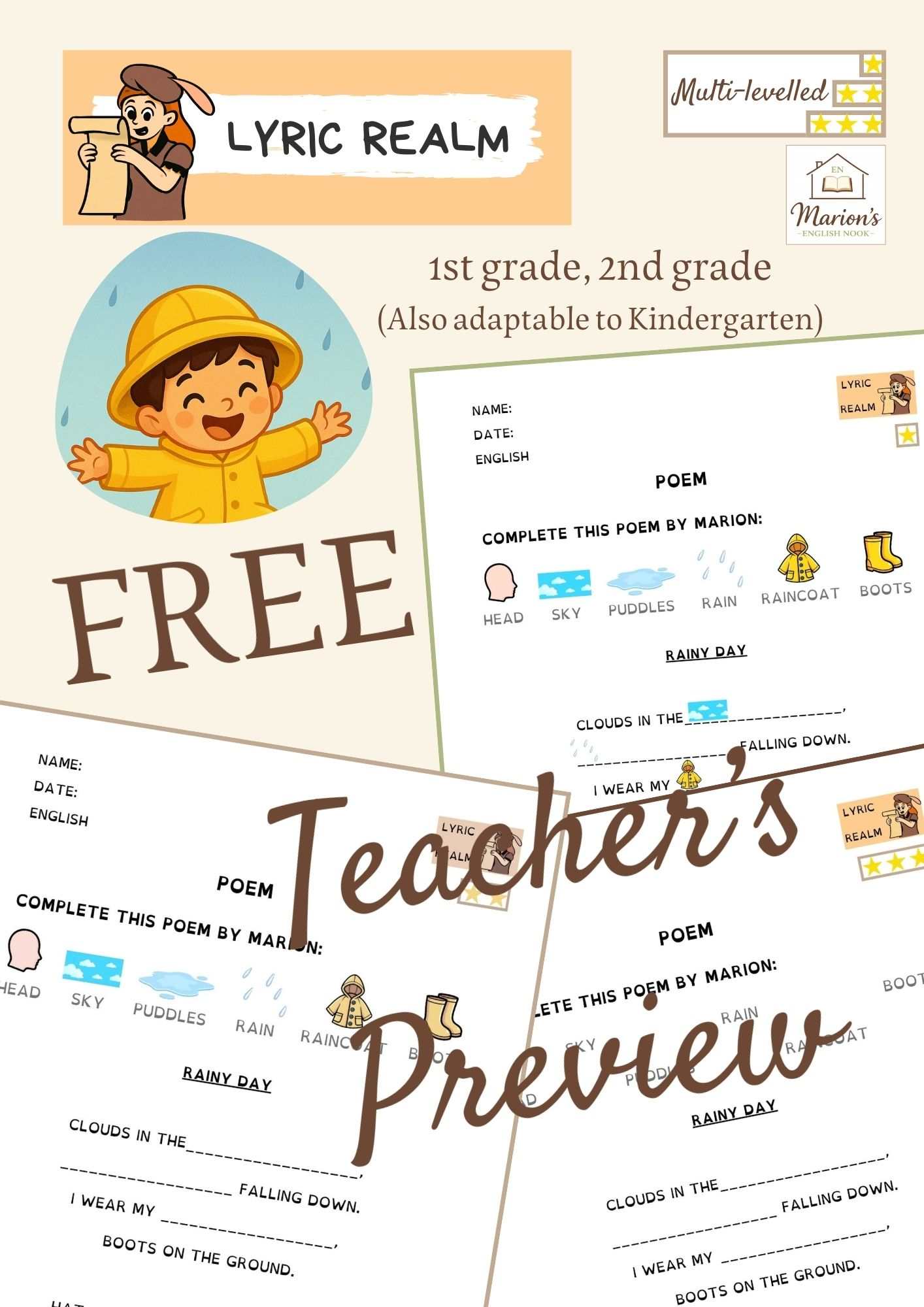 Profes Papel Tijera FREE Rainy Day Poem TPR | Weather & Clothes ...