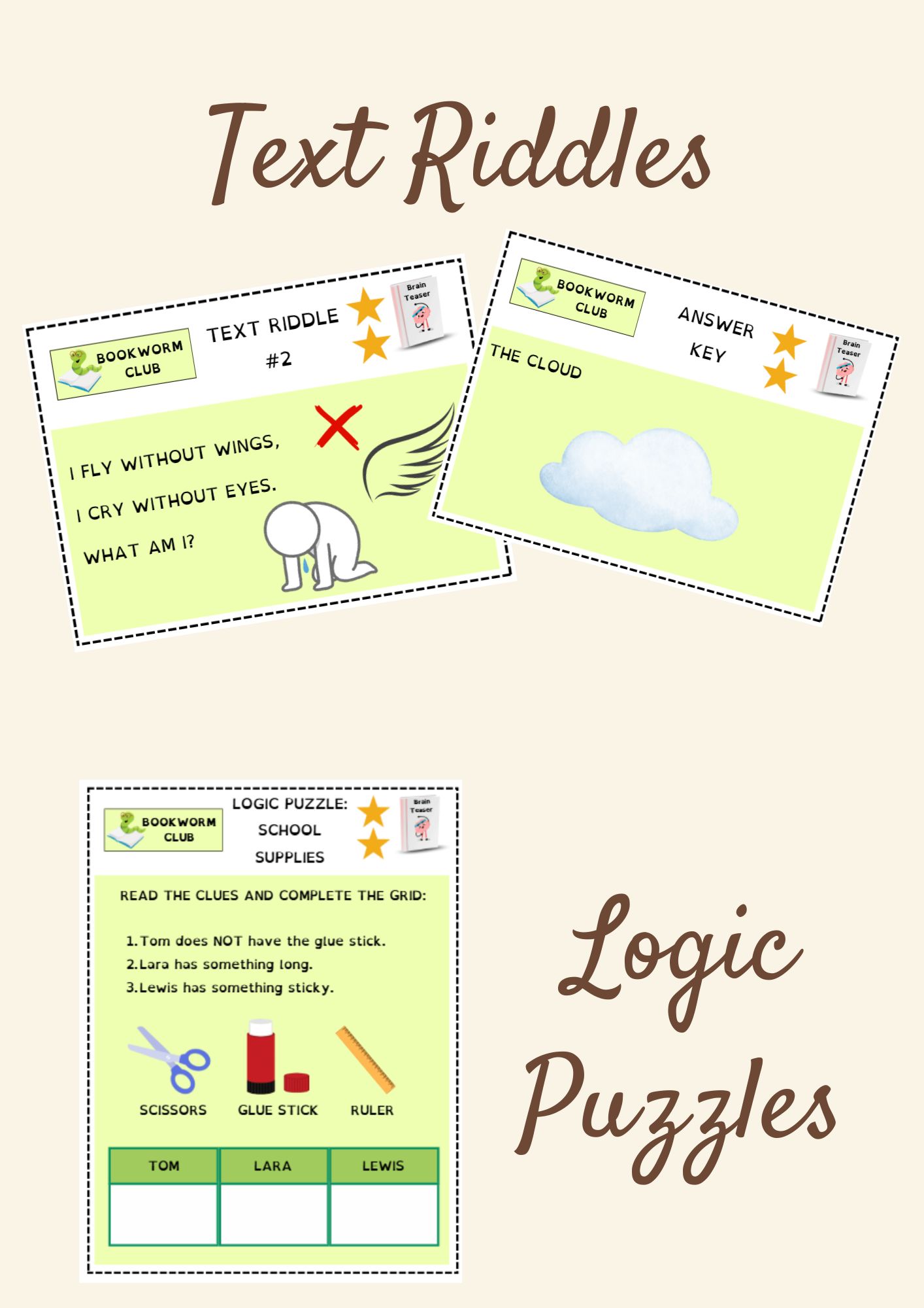 Profes Papel Tijera FREE Sample Brain Teasers: Logic Puzzles, Mysteries ...